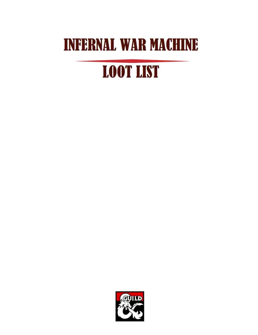 Infernal War Machine Loot List - Dungeon Masters Guild | DriveThruRPG
