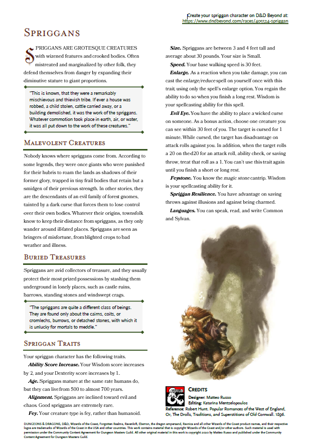 Spriggans - Dungeon Masters Guild | DriveThruRPG