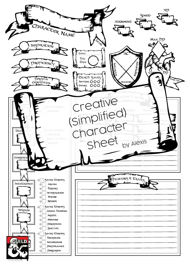 Creative Simplified Character Sheet - A4 - Dungeon Masters Guild ...