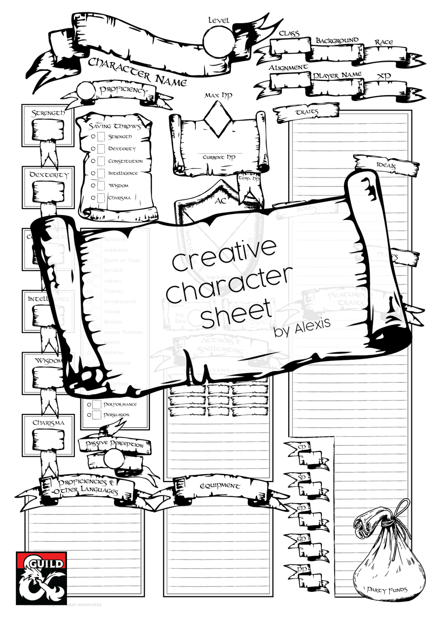 Creative Character Sheet - A4 - Dungeon Masters Guild | DriveThruRPG