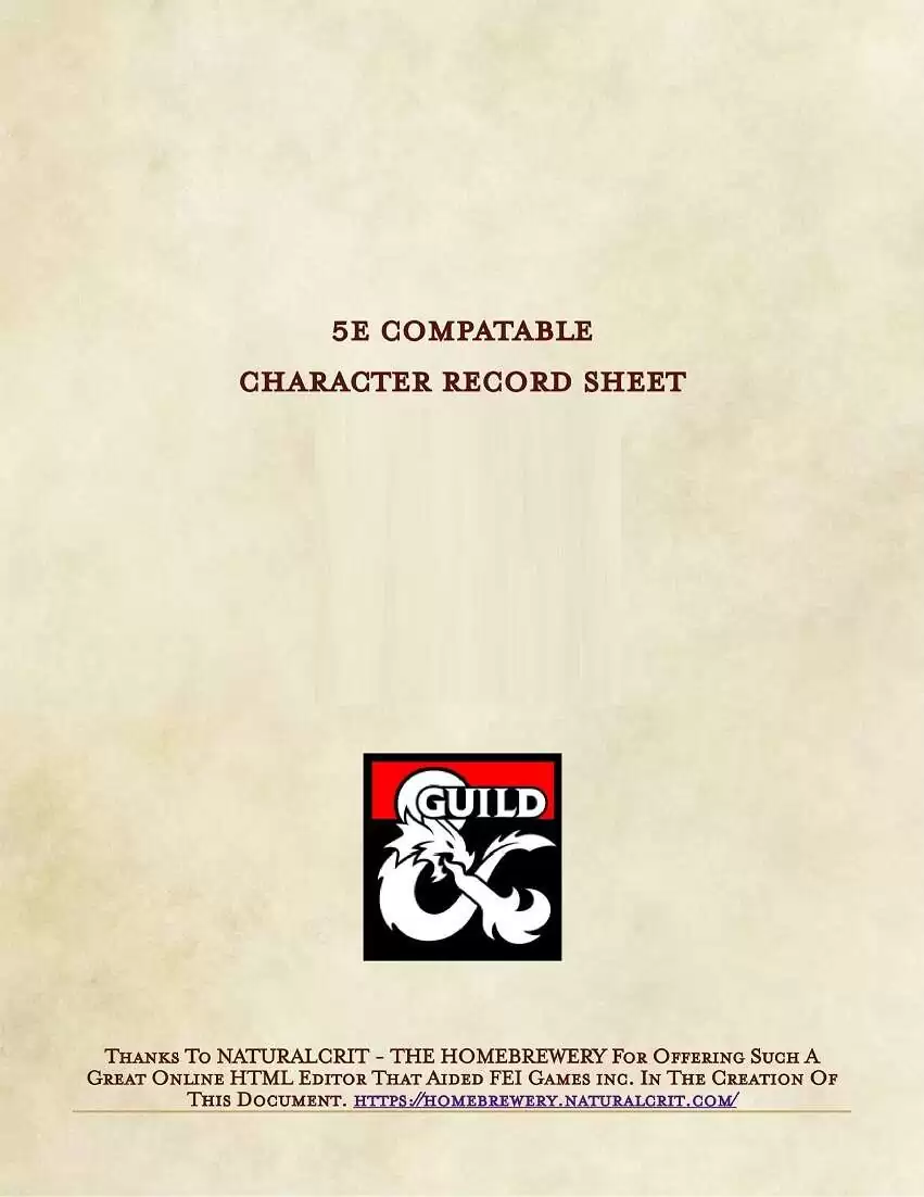 5E Character Sheet (Not Form Fillable) - Dungeon Masters Guild ...