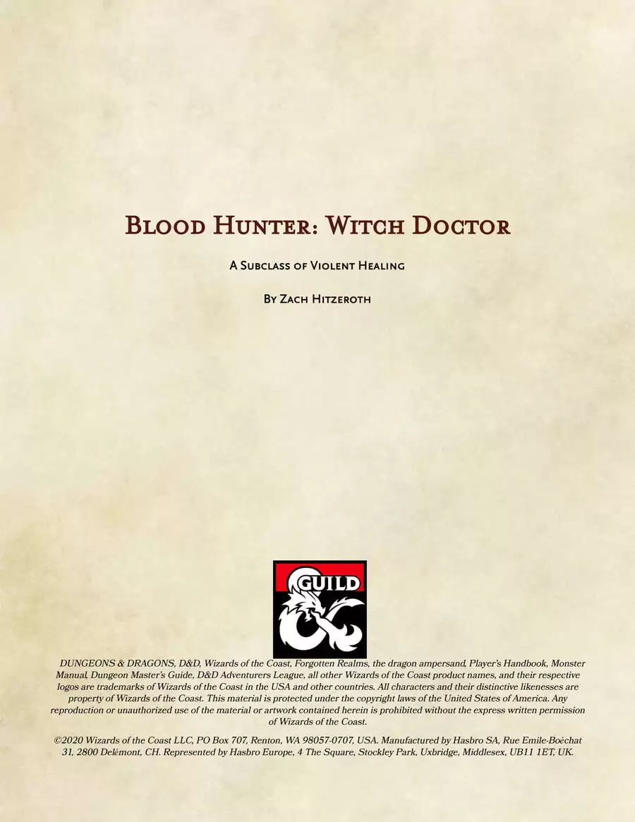 Blood Hunter Subclass: Witch Doctor - Dungeon Masters Guild | DriveThruRPG