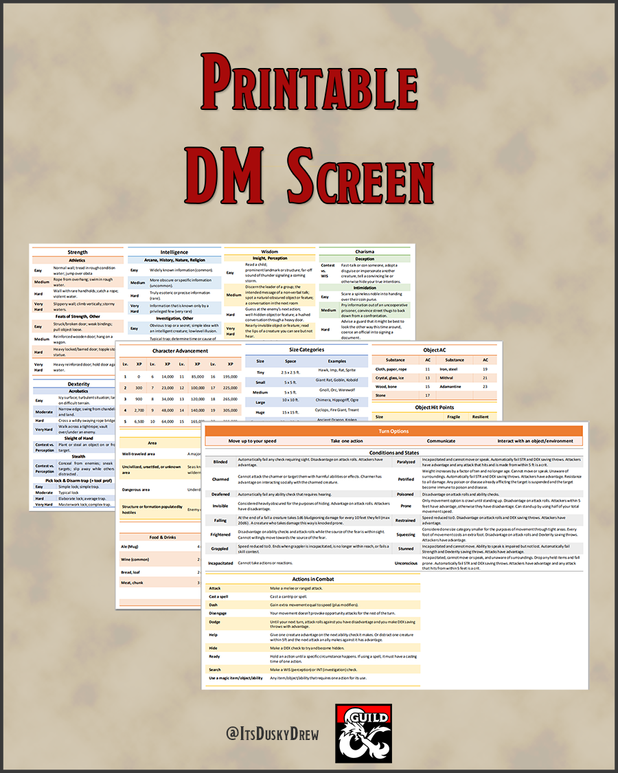 Printable DM Screen - Dungeon Masters Guild | DriveThruRPG
