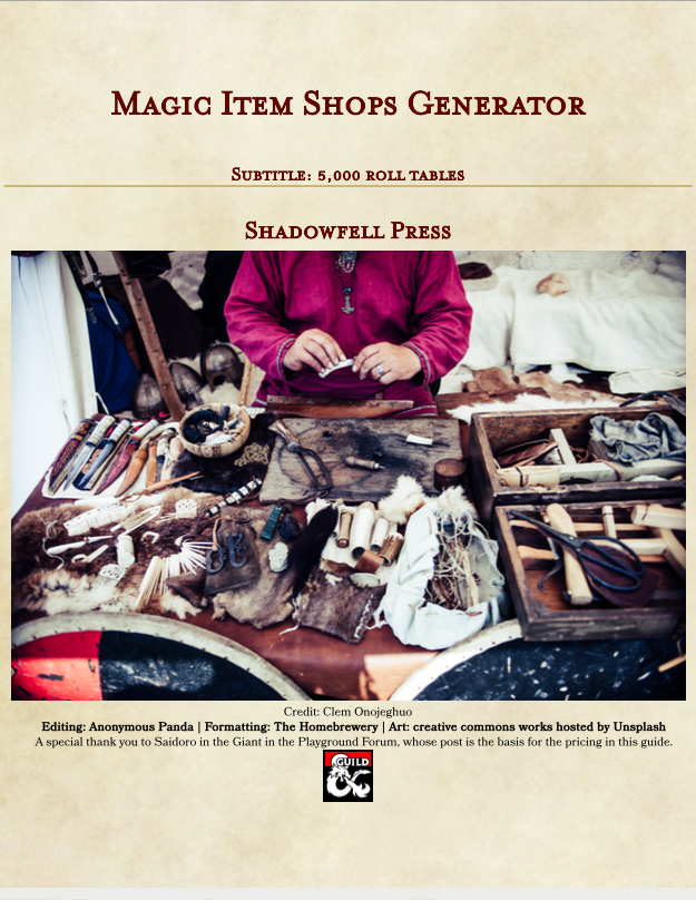 Magic Item Shop Roll Tables - Dungeon Masters Guild | DriveThruRPG