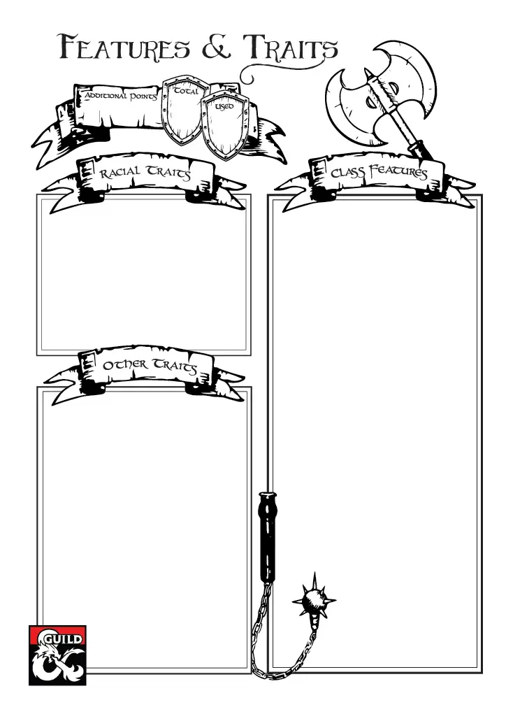 Features & Traits Sheet - A4 - Dungeon Masters Guild | DriveThruRPG