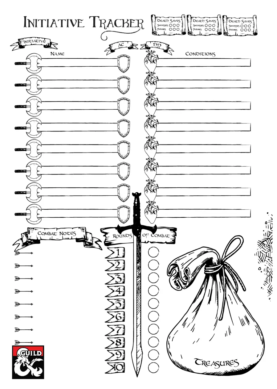Initiative Tracker Sheet (vers. 1) - A4 - Dungeon Masters Guild ...