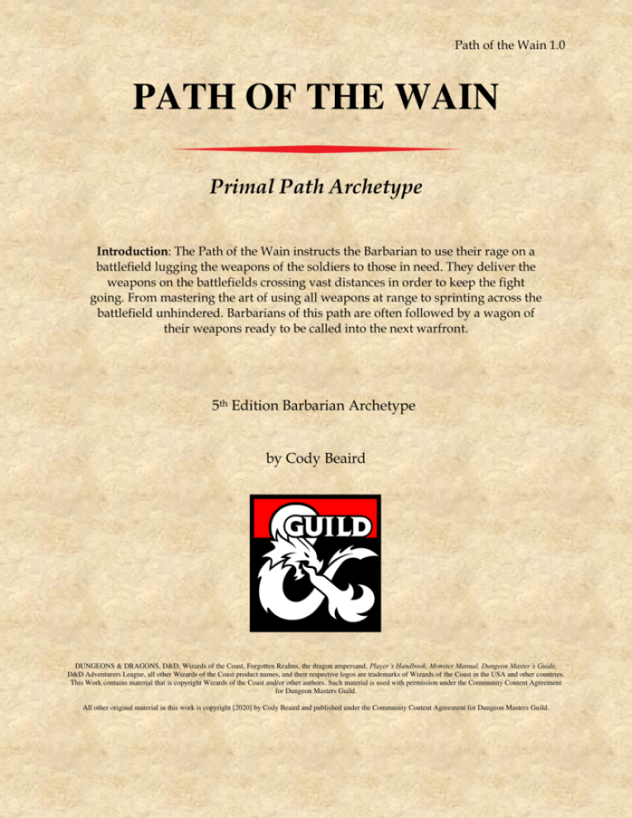 Primal Path: Path of the Wain - Dungeon Masters Guild | DriveThruRPG