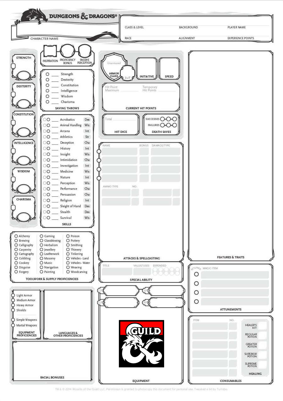 Super Optimised Vanilla-feel Character Sheet - A4 and USA letter ...
