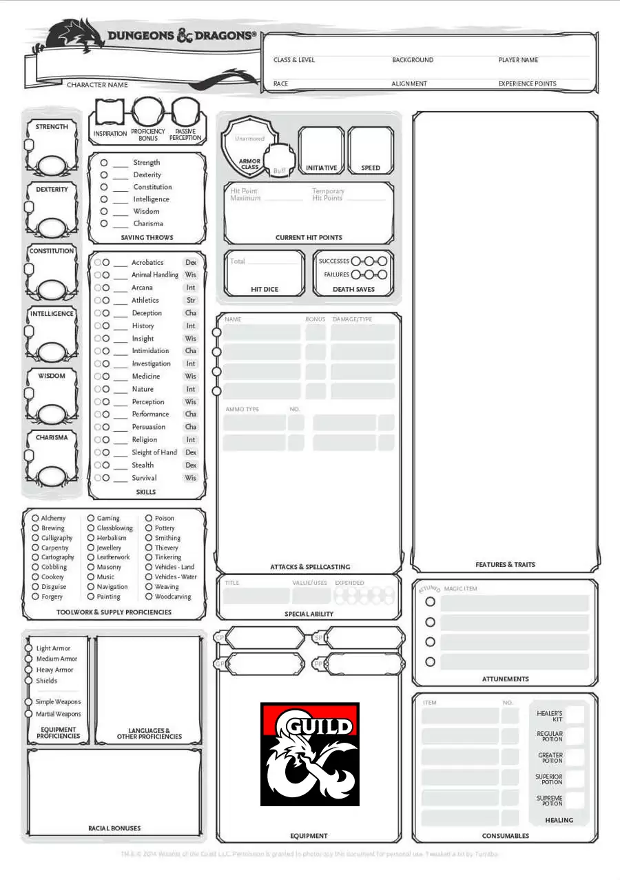 Super Optimised Vanilla-feel Character Sheet - A4 and USA letter formats, and 100% form-fillable ...