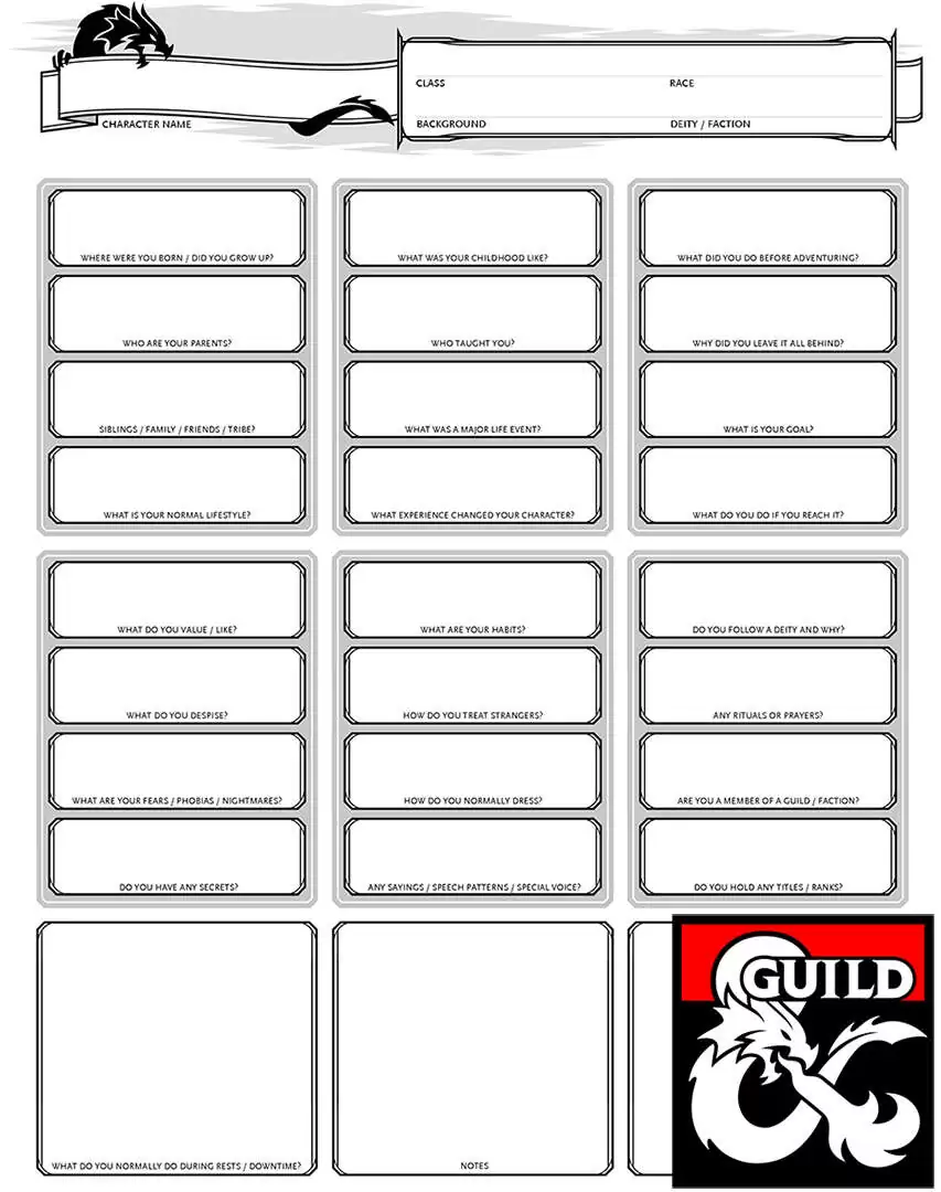 Customizable Character Background Sheet - Dungeon Masters Guild ...