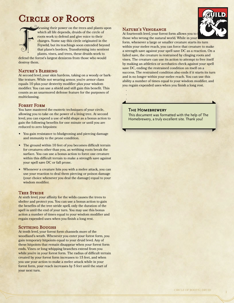 Druid Subclass - Circle of Roots - Dungeon Masters Guild | DriveThruRPG