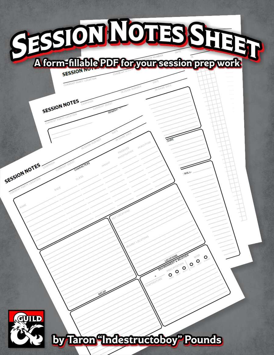 Session Notes Sheet (Form-Fillable) - Dungeon Masters Guild | DriveThruRPG