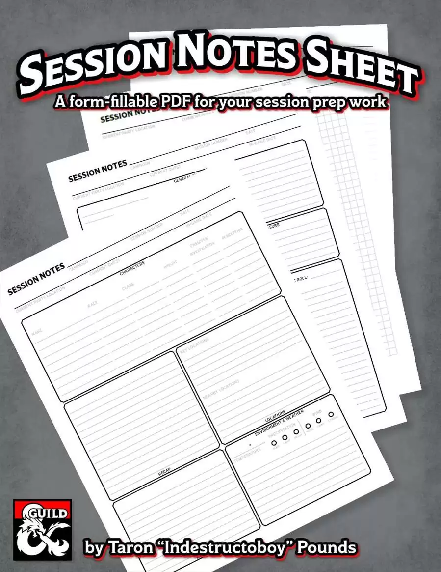 Session Notes Sheet (Form-Fillable) - Dungeon Masters Guild | DriveThruRPG
