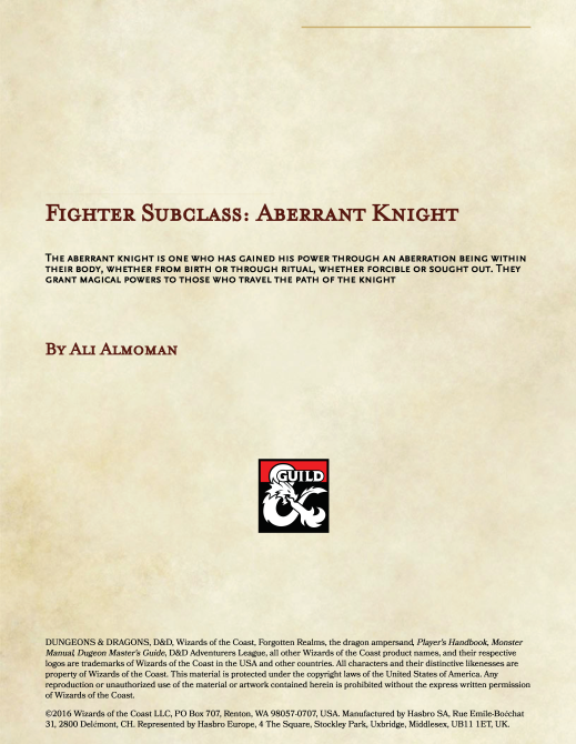 Fighter Subclass- Aberrant Knight - Dungeon Masters Guild | DriveThruRPG