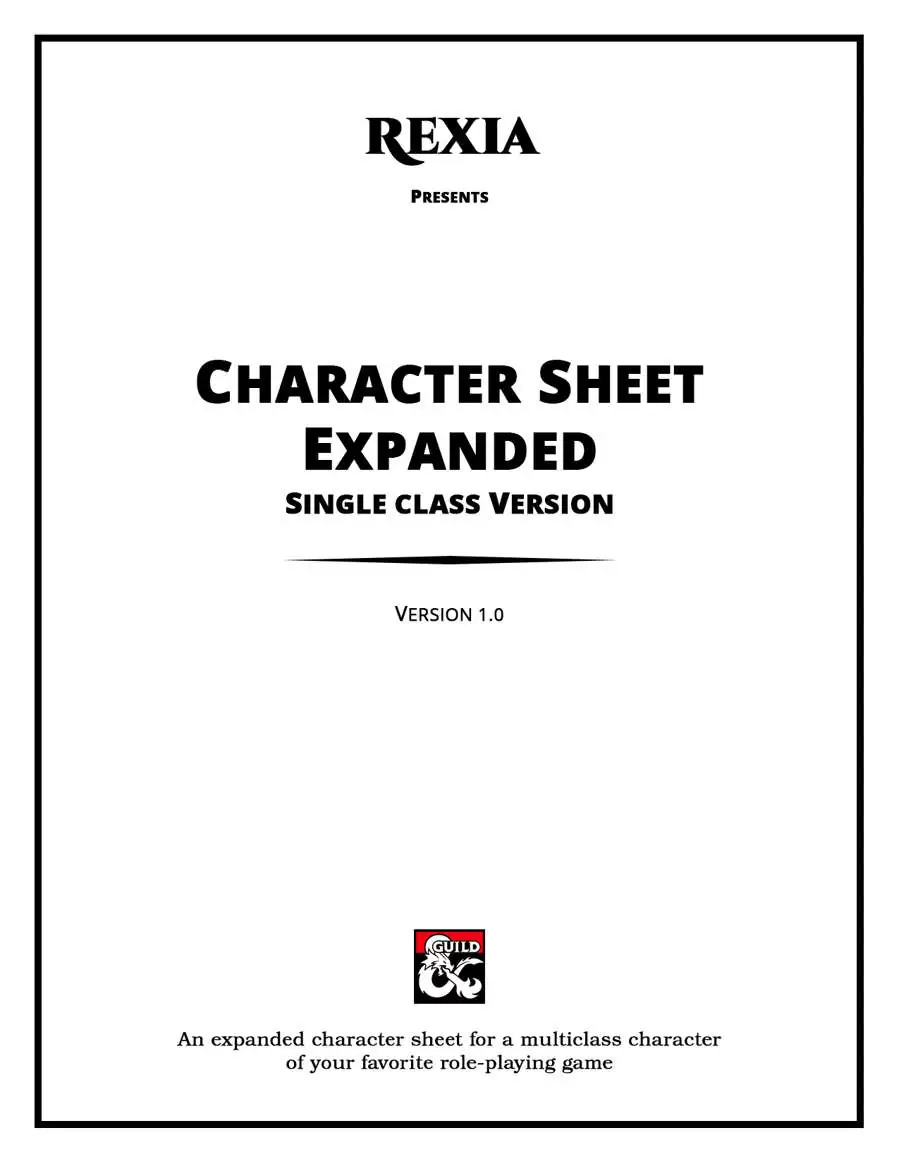 Character Sheet Expanded - Single Class - Dungeon Masters Guild ...
