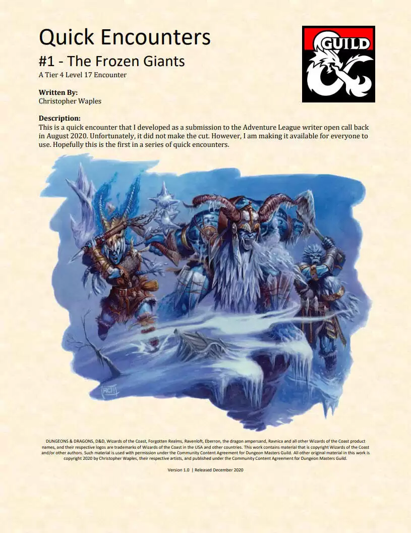 Quick Encounters #1 - The Frozen Giants - Dungeon Masters Guild | DriveThruRPG