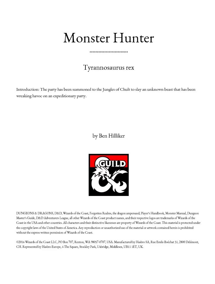 Monster Hunter: Tyrannosaurus rex - Dungeon Masters Guild | DriveThruRPG