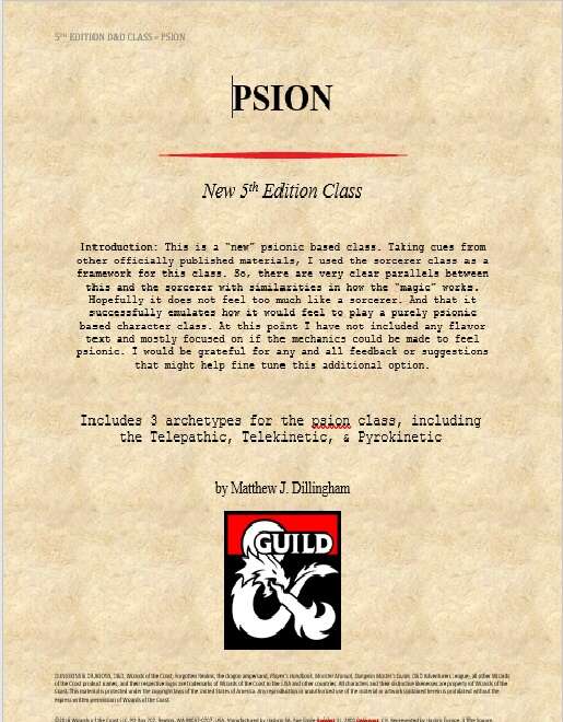Psion Class - Dungeon Masters Guild | DriveThruRPG