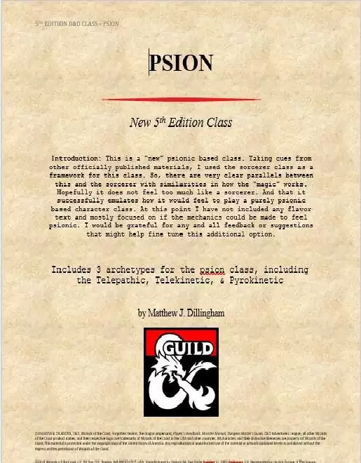 Psion Class - Dungeon Masters Guild | DriveThruRPG