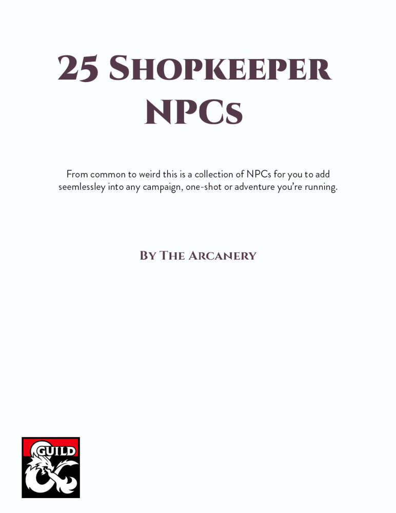 25 Shopkeeper NPCs - Dungeon Masters Guild | DriveThruRPG
