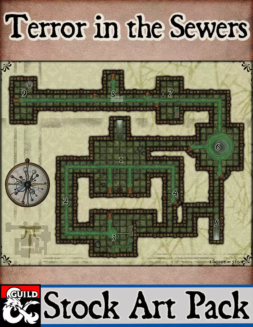 Elven Tower - Terror in the Sewers | 38x31 Stock Battlemap - Dungeon ...