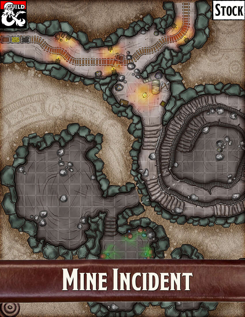 Elven Tower - Mine Incident | 30x30 Stock Battlemap - Dungeon Masters Guild | DriveThruRPG