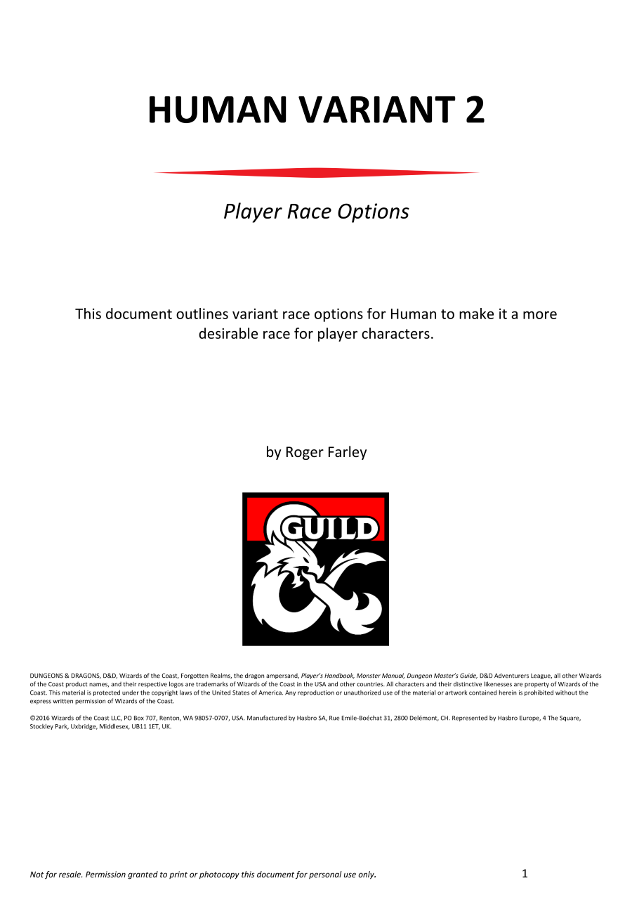 Human Variant 2 - Dungeon Masters Guild | DriveThruRPG