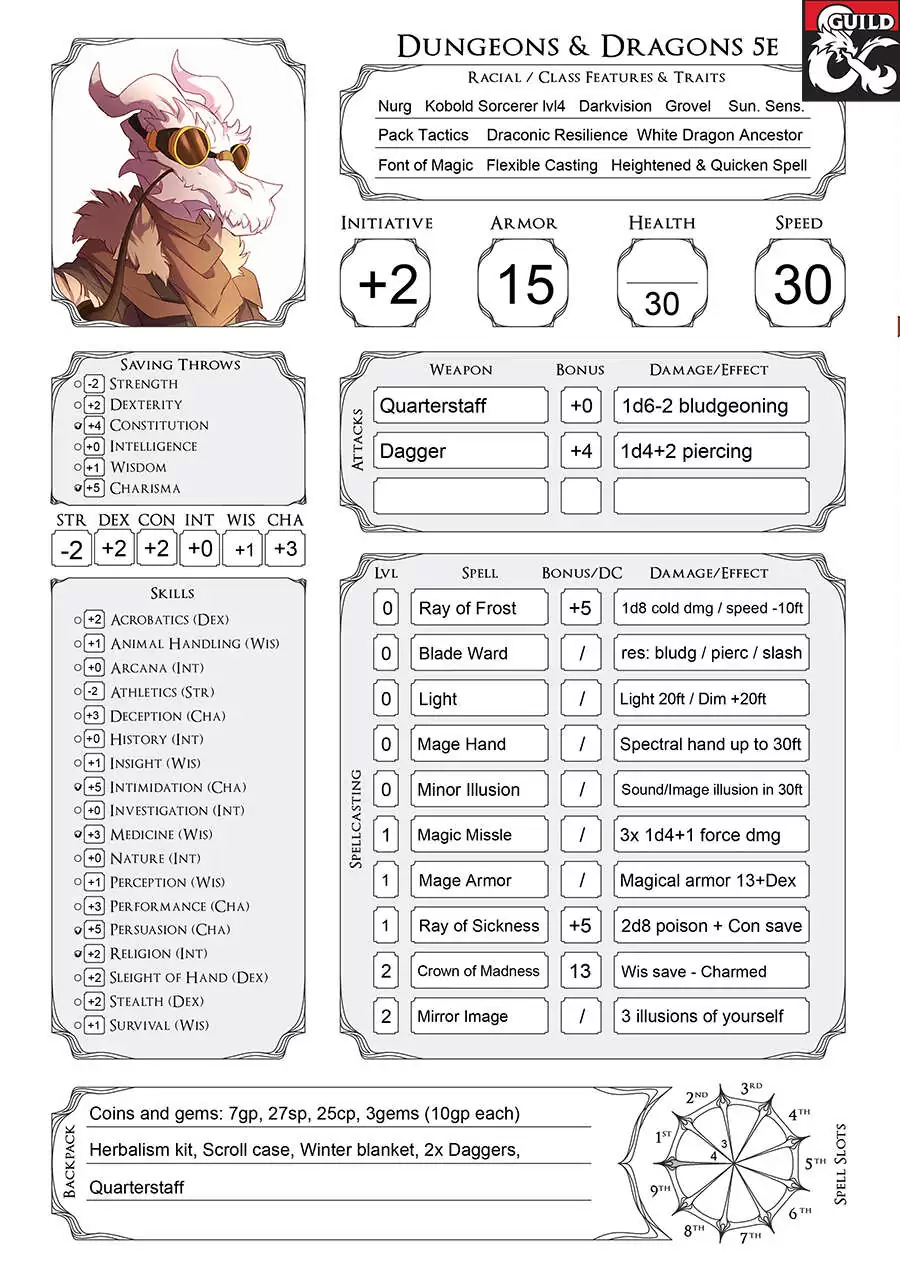 Character Sheet - For One-Shot Adventures - Dungeon Masters Guild ...
