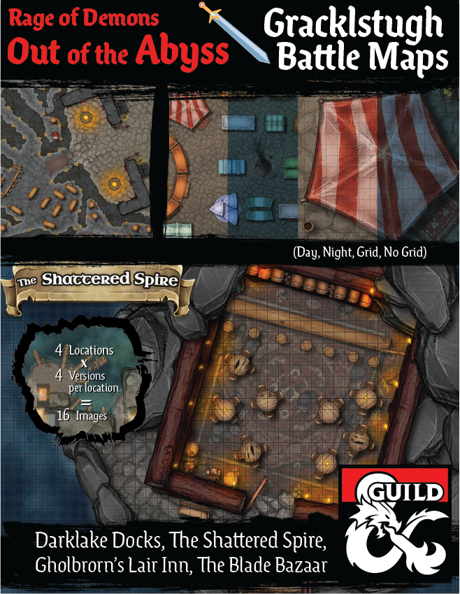 Out of the Abyss Map Pack: Gracklstugh, The City of Blades Battle Maps (including Darklake Docks ...