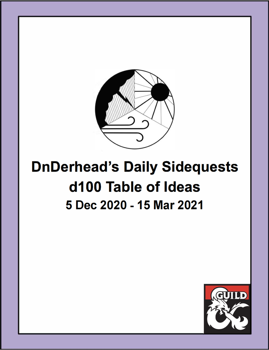 DnDerhead's Daily Sidequests: D100 Table of Adventure Ideas (No. 5 ...