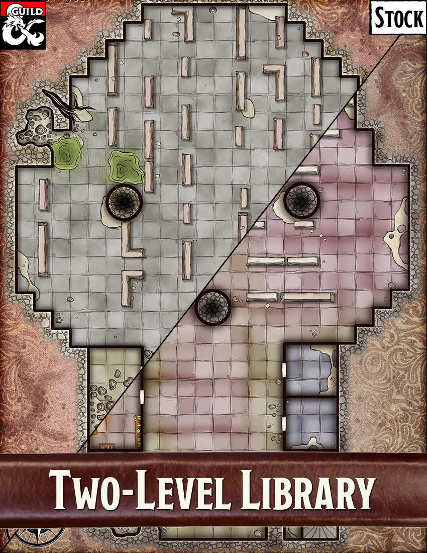 Elven Tower - Two-Story Library | 24x32 / 24x34 Stock Battlemap ...