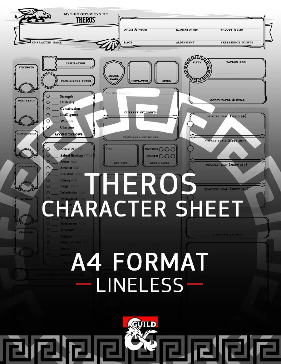Mythic Odysseys of Theros 5e - Fillable Character Sheet (A4 - Lineless) - Dungeon Masters Guild ...