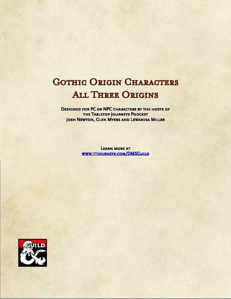 Gothic Origin Character Build - All Files - Dungeon Masters Guild | DriveThruRPG
