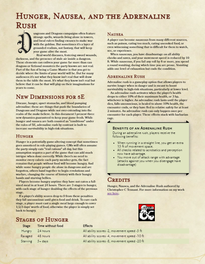 Hunger, Nausea, and the Adrenaline Rush - Dungeon Masters Guild ...