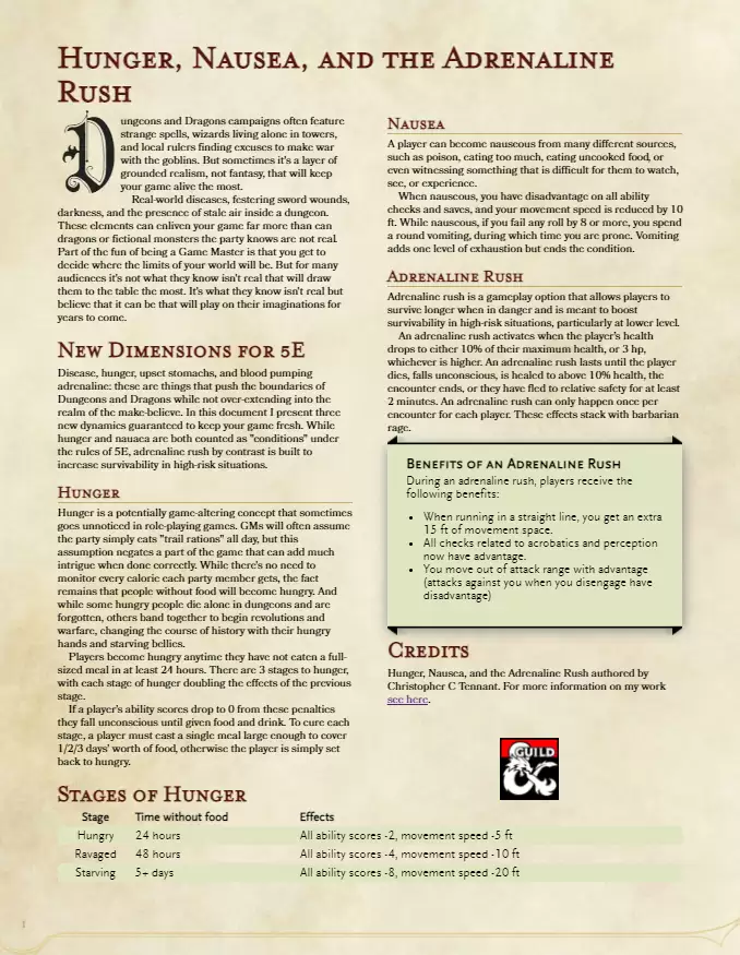 Hunger, Nausea, and the Adrenaline Rush - Dungeon Masters Guild ...