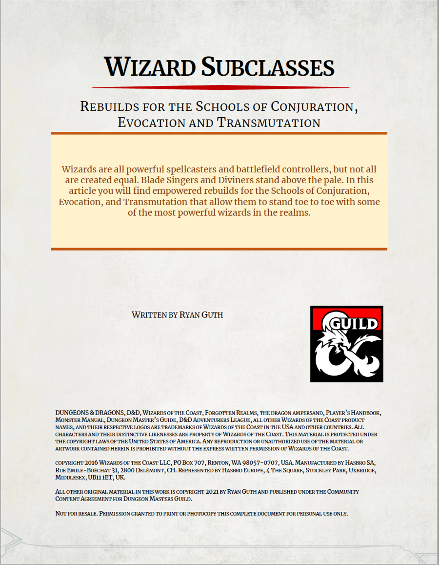 Wizard Rebuilt Subclasses - Dungeon Masters Guild | DriveThruRPG