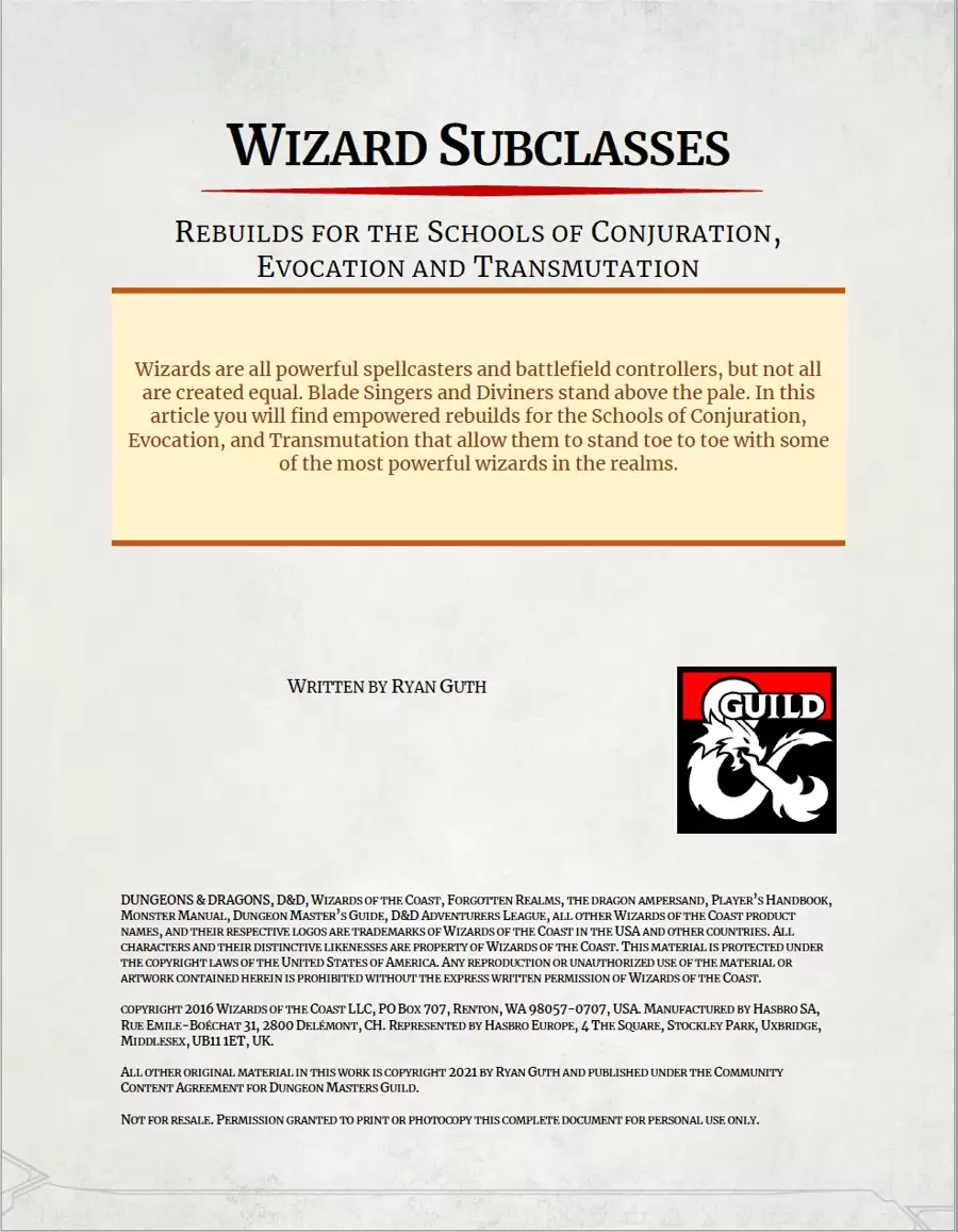 Wizard Rebuilt Subclasses - Dungeon Masters Guild | DriveThruRPG