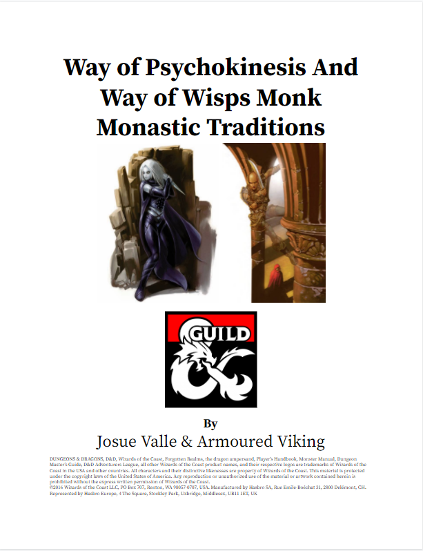 Way of Psychokinesis and Way of Wisps Monk Tradition Bundle - Dungeon ...