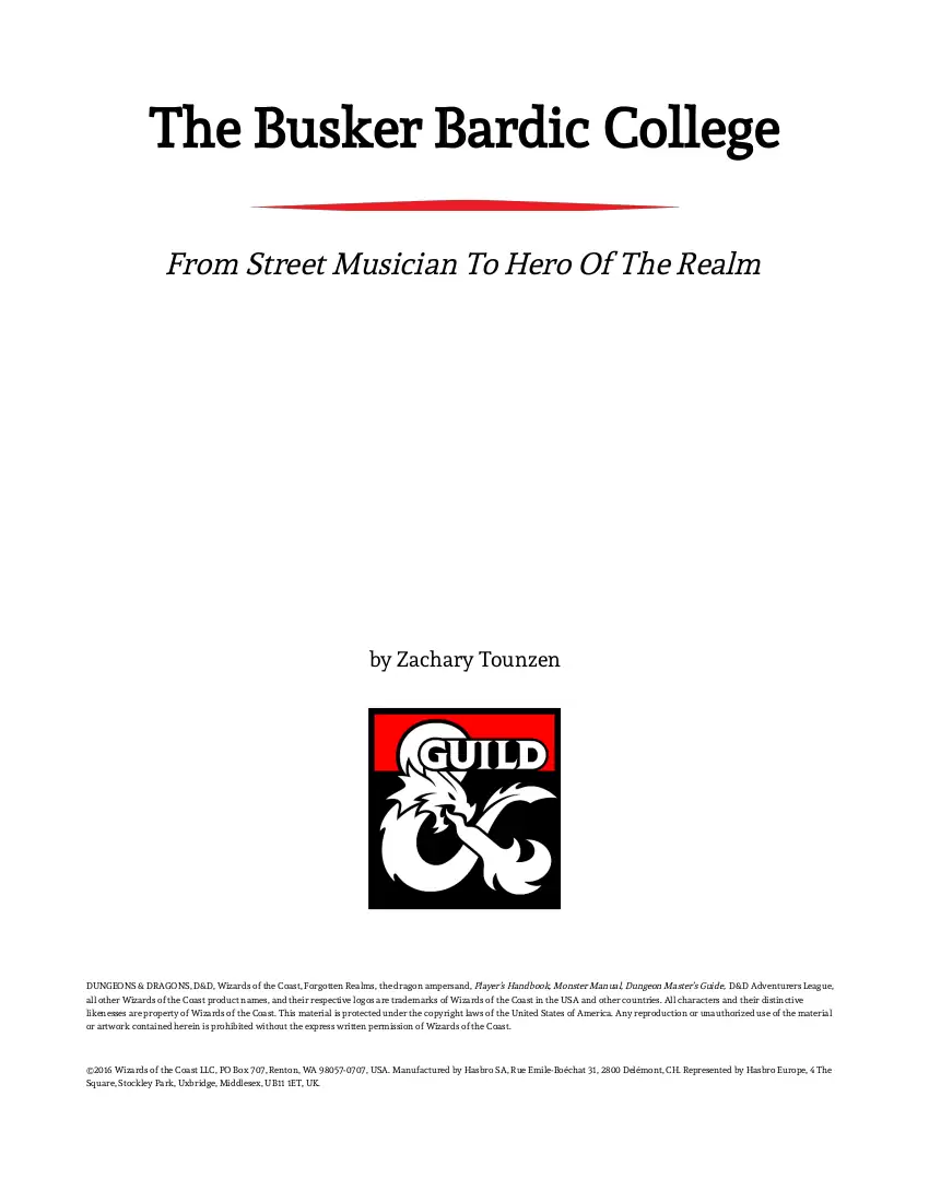 The Busker Bardic College - Dungeon Masters Guild | DriveThruRPG