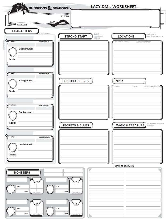 The Lazy DM's Worksheet - Dungeon Masters Guild | DriveThruRPG