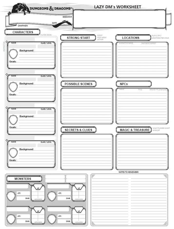 The Lazy DM's Worksheet - Dungeon Masters Guild | DriveThruRPG