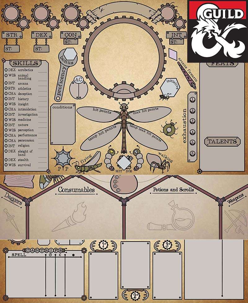 Custom Dnd character sheet - insect artificer - Dungeon Masters Guild ...