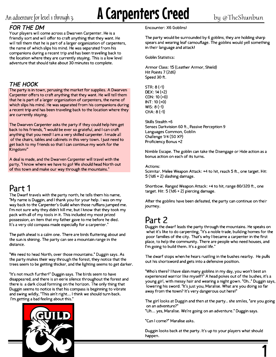 A Carpenters Creed - A Short Adventure (Levels 1-3) - Dungeon Masters ...