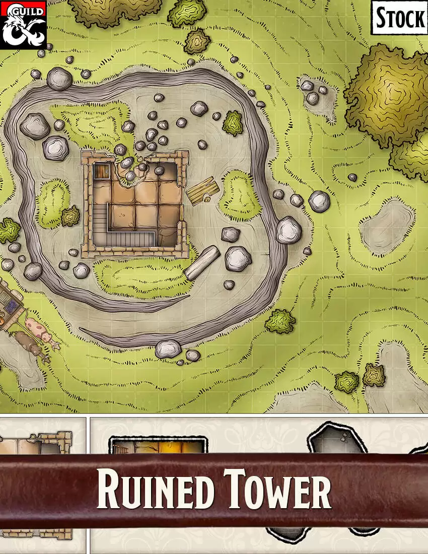 Elven Tower - Ruined Tower | 25x24 Stock Battlemap - Dungeon Masters Guild | DriveThruRPG