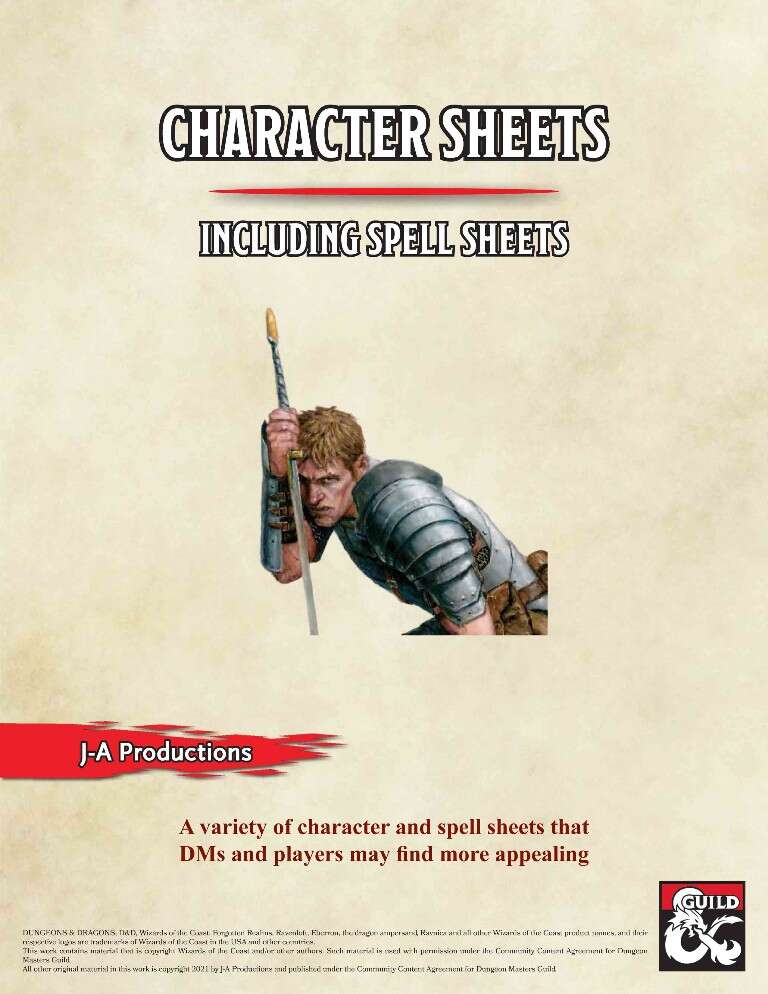 J-A Character Sheets - Dungeon Masters Guild | DriveThruRPG