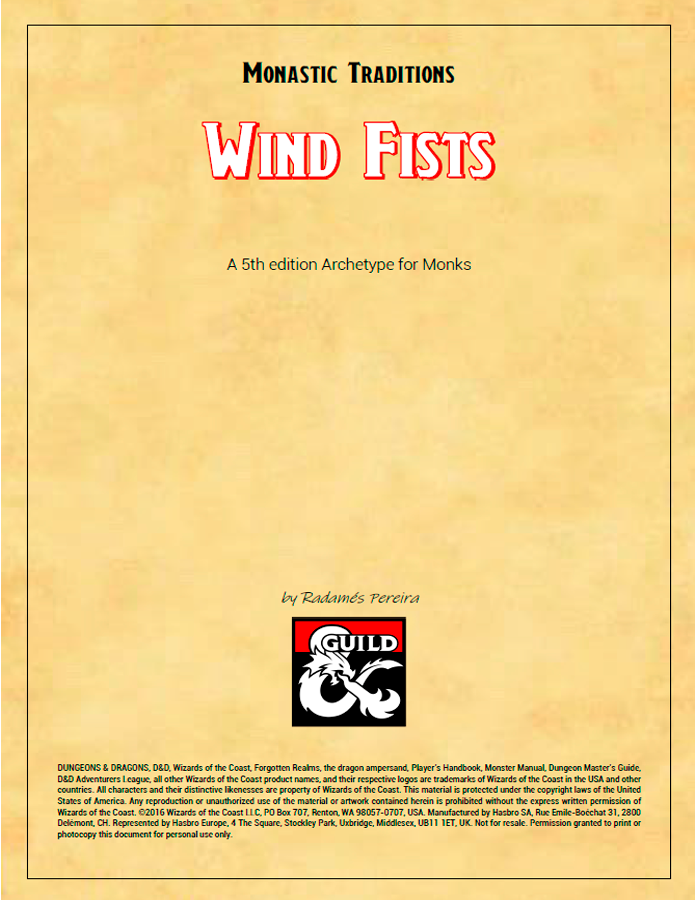 Monk Archetype: WIND FISTS - Dungeon Masters Guild | DriveThruRPG