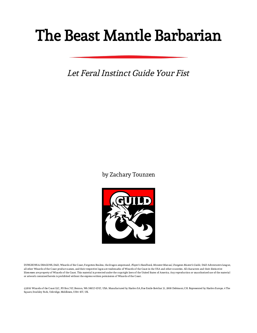 The Beast Mantle Barbarian Path - Dungeon Masters Guild | DriveThruRPG
