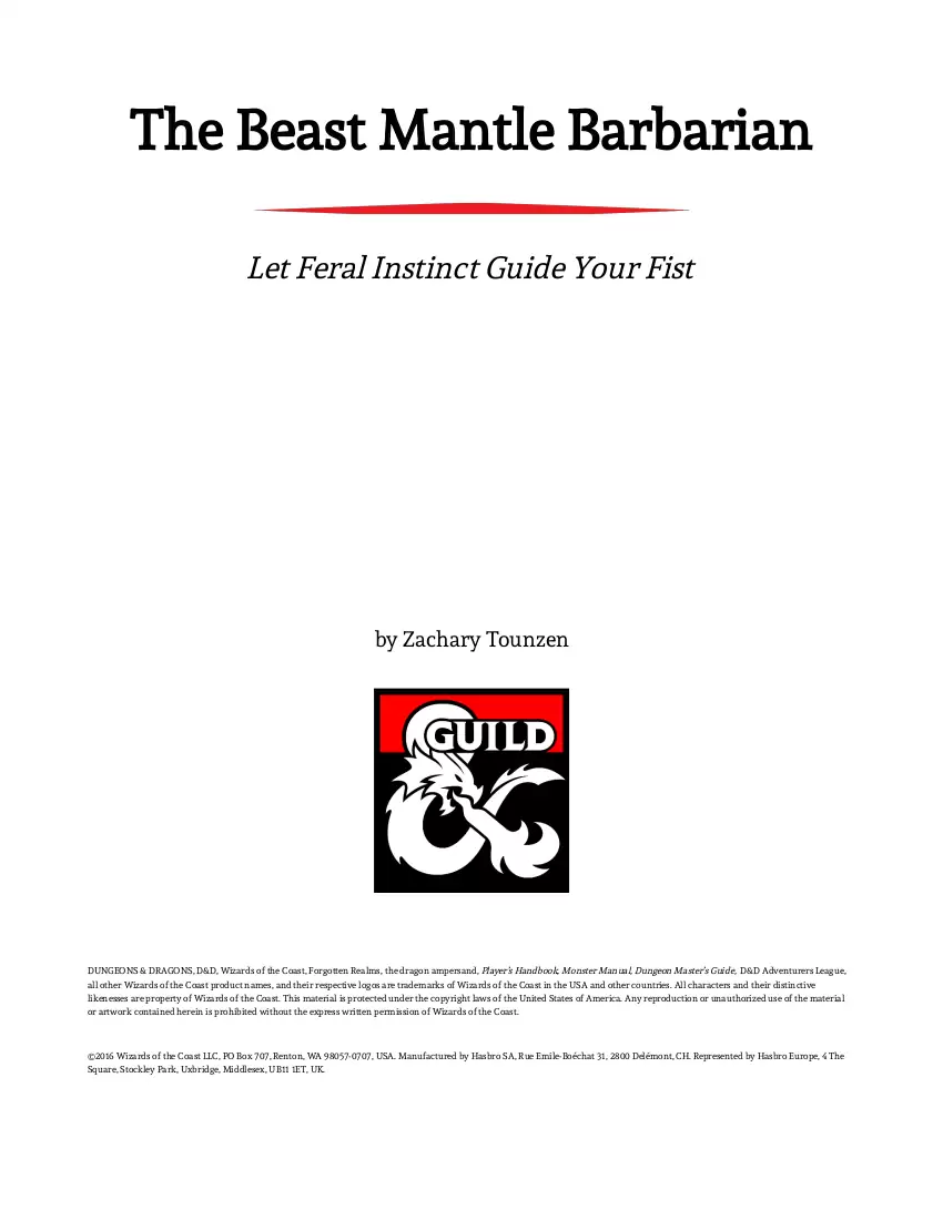 The Beast Mantle Barbarian Path - Dungeon Masters Guild | DriveThruRPG