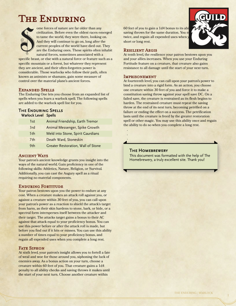 Warlock Subclass - The Enduring - Dungeon Masters Guild | DriveThruRPG