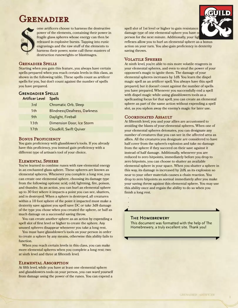 Artificer Subclass - Grenadier - Dungeon Masters Guild | DriveThruRPG